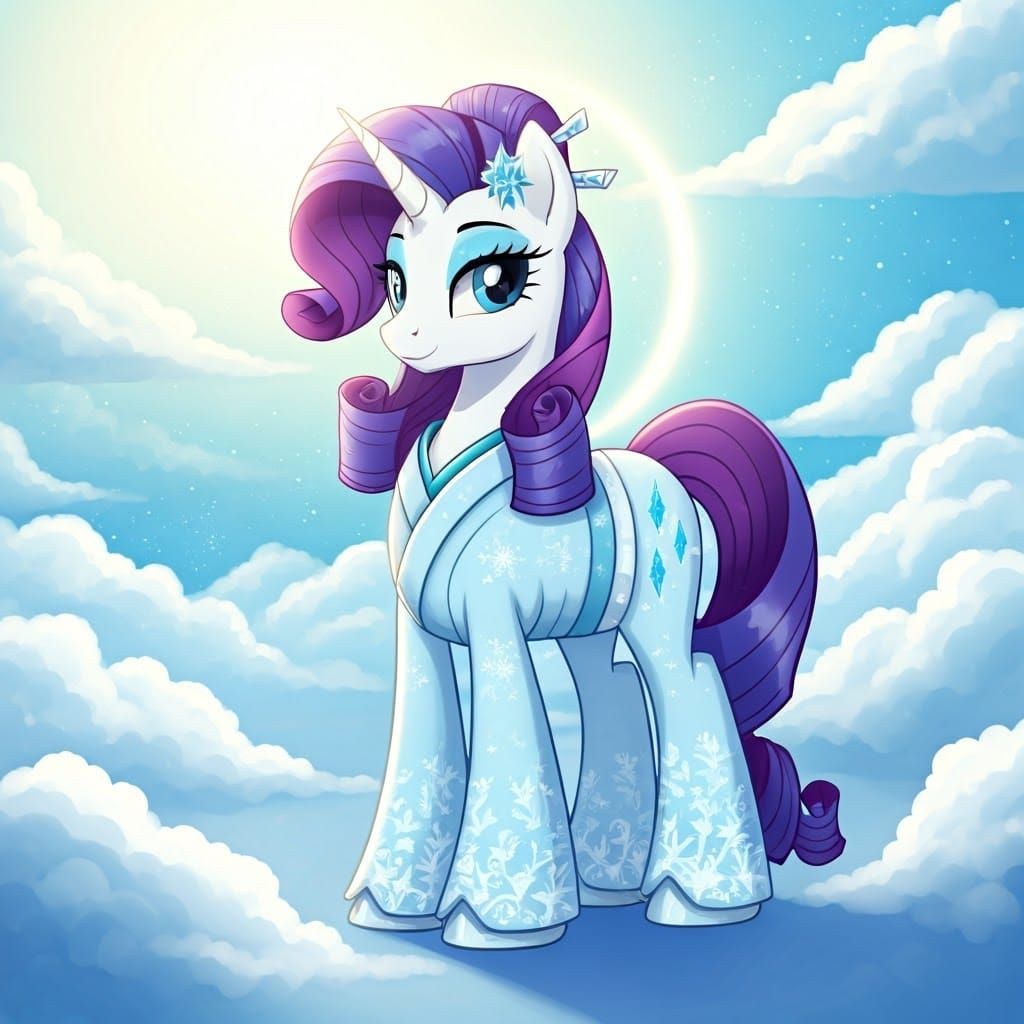 Ethereal Snow Geisha Pony in Kimono, Radiant with ... - AI Art