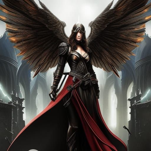 "War angel with black wings" by Killian Eng in the style of Alphonse ...