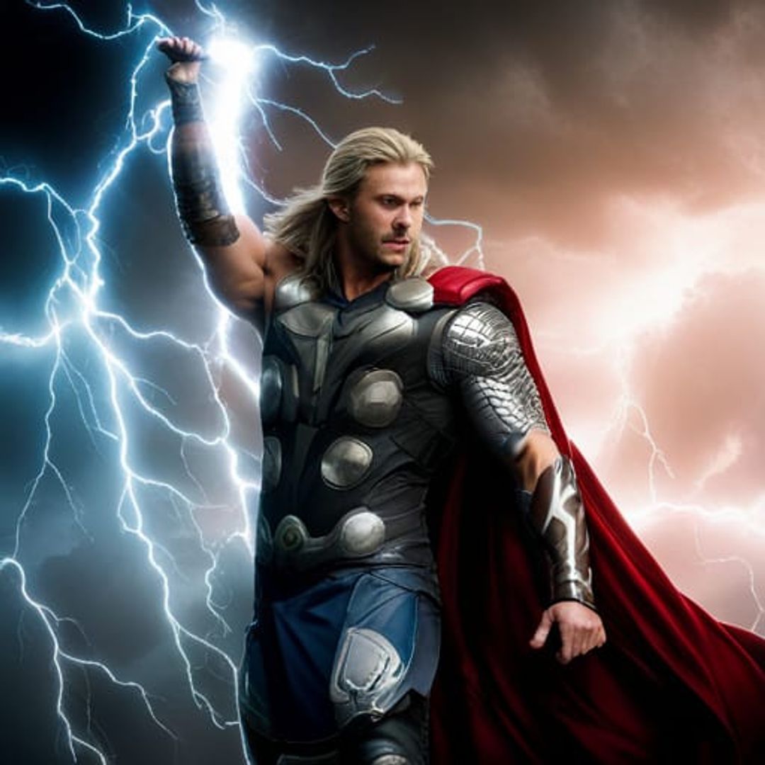 Thor summoning thunder and lightning from the clouds - AI Generated ...