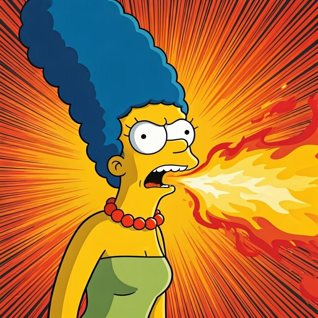Furious Marge Simpson Unleashes Fiery Fury - AI Art