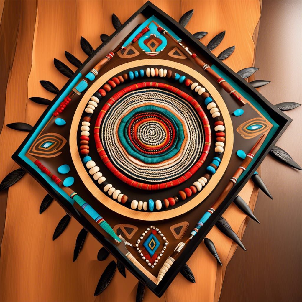 decorative table with native American designs and culture infused into ...