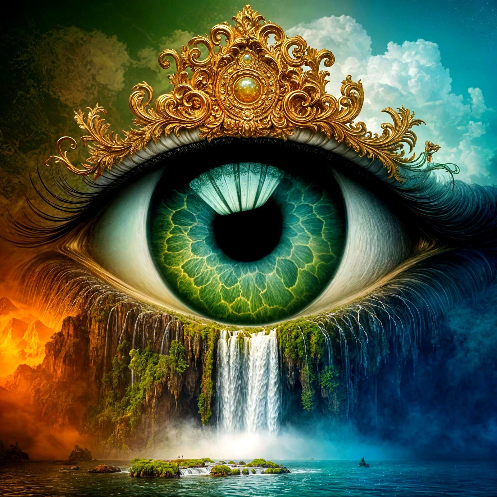 Surreal crying green eye landscape - Rococo Surrealism Maste...