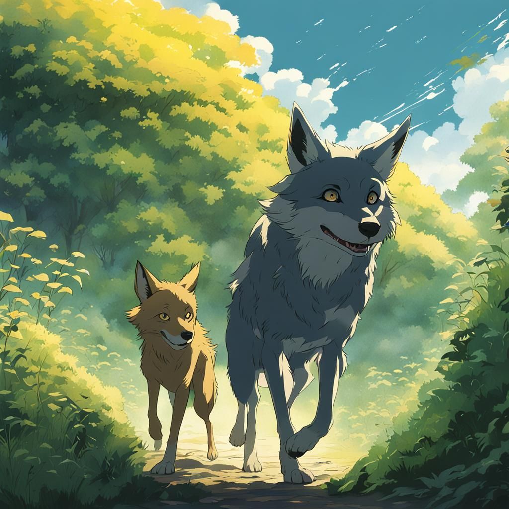 jackal and wolf playing - AI Generated Artwork - NightCafe Creator