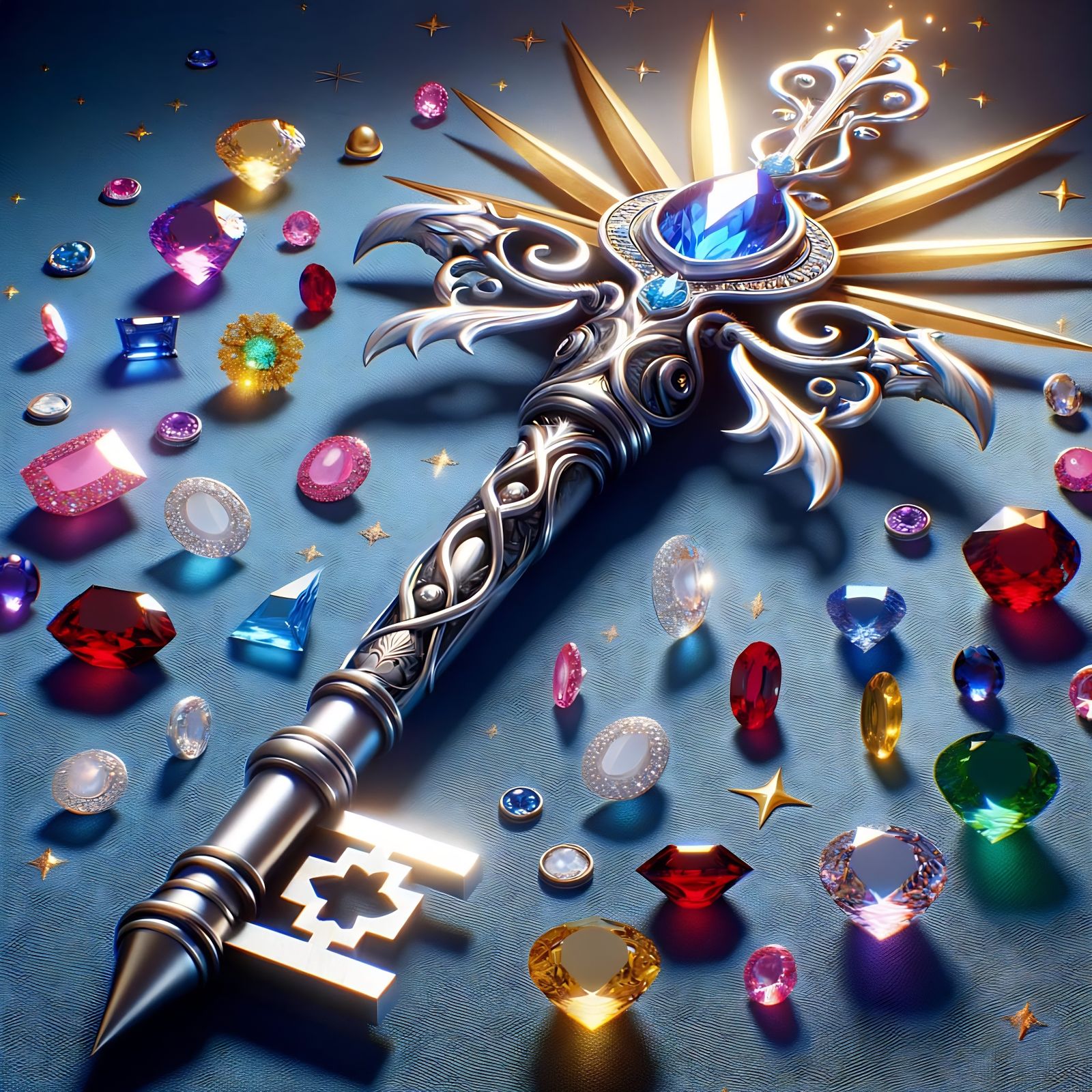 Regal Treasure Hoard with Magical Keyblade - AI Art