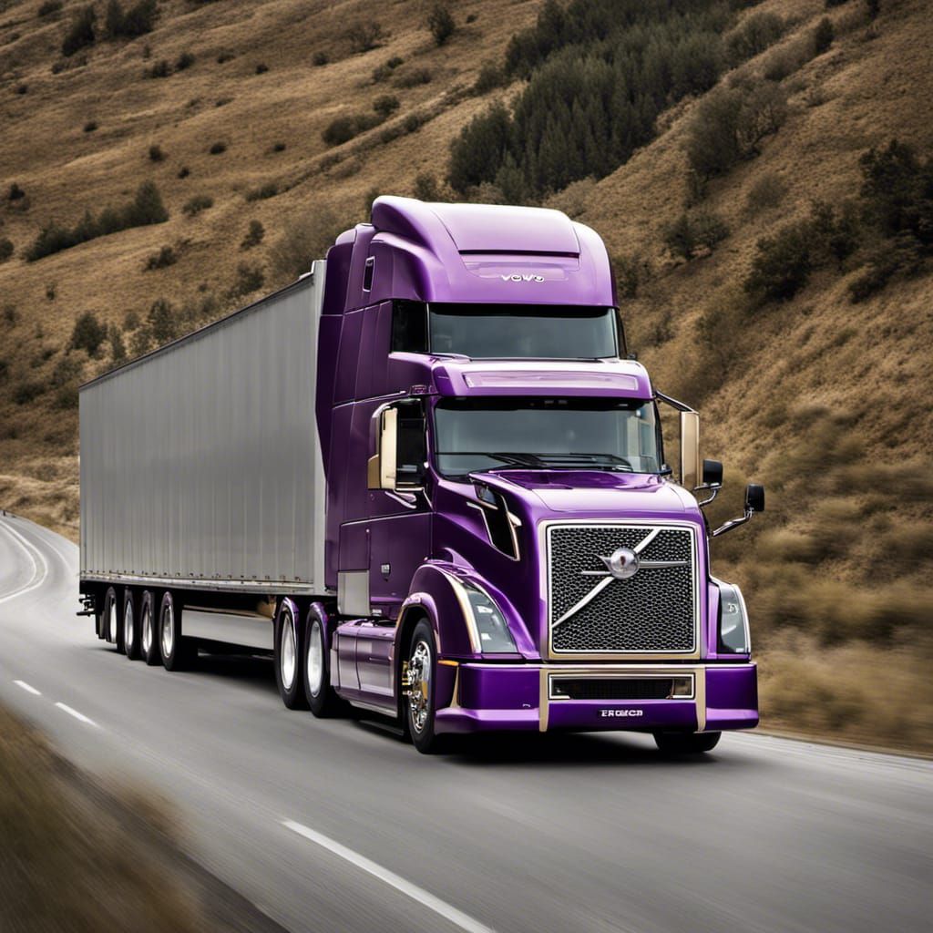 Volvo Heavy Haul truck in purple and gold on the road - AI Generated ...