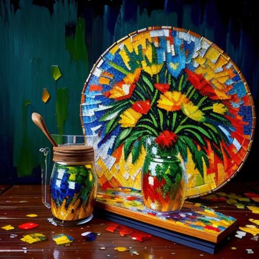 Beautiful rustic mosaic patchwork, sharp, focused, vibrant, colourful ...