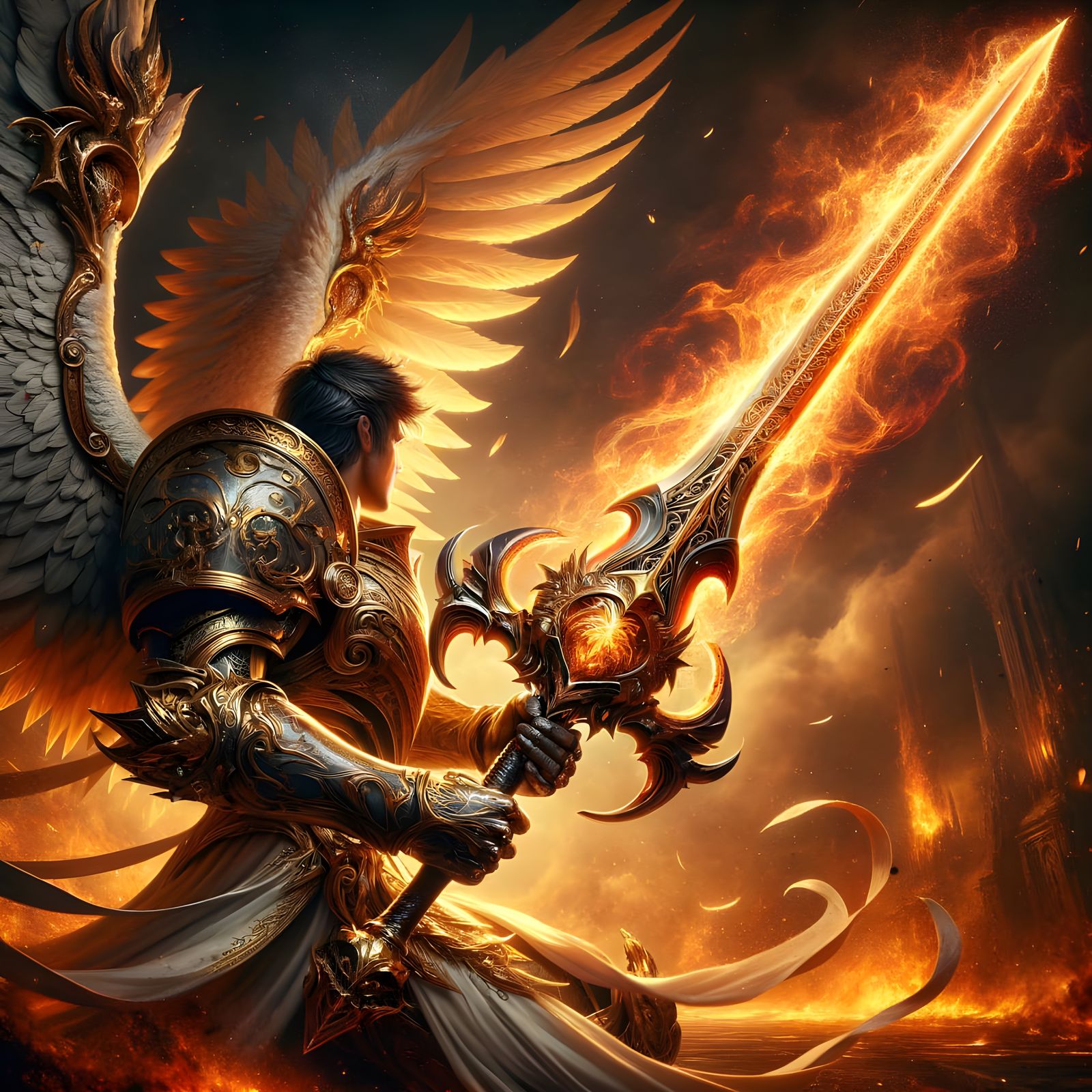 Assaulting the Hell - Celestial Hero in Hyperrealistic Digit...