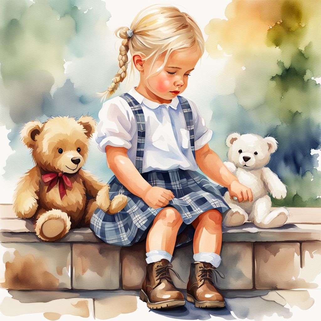 Child with her teddybear - AI Generated Artwork - NightCafe Creator