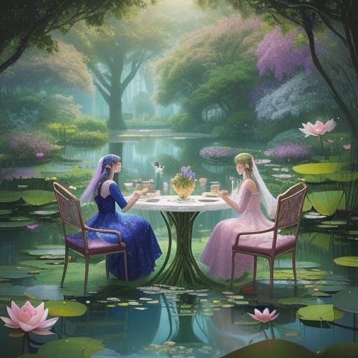 Vibrant Astral Garden Gathering in Whimsical Style - AI Art