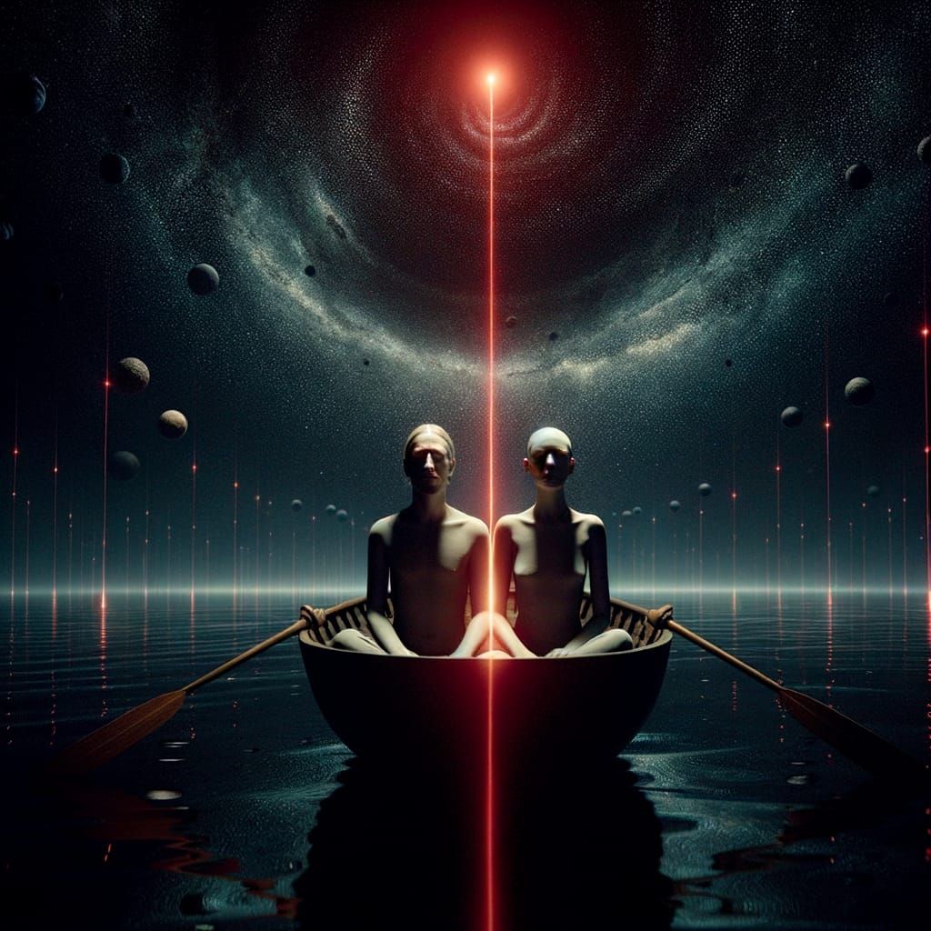 Pale Human Forms Bathed in Red Light in a Dark Voi... - AI Art