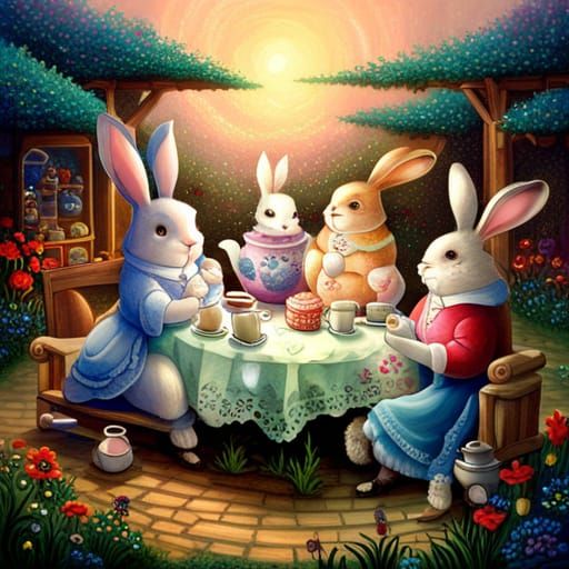 Rabbits' tea party 2 - AI Generated Artwork - NightCafe Creator