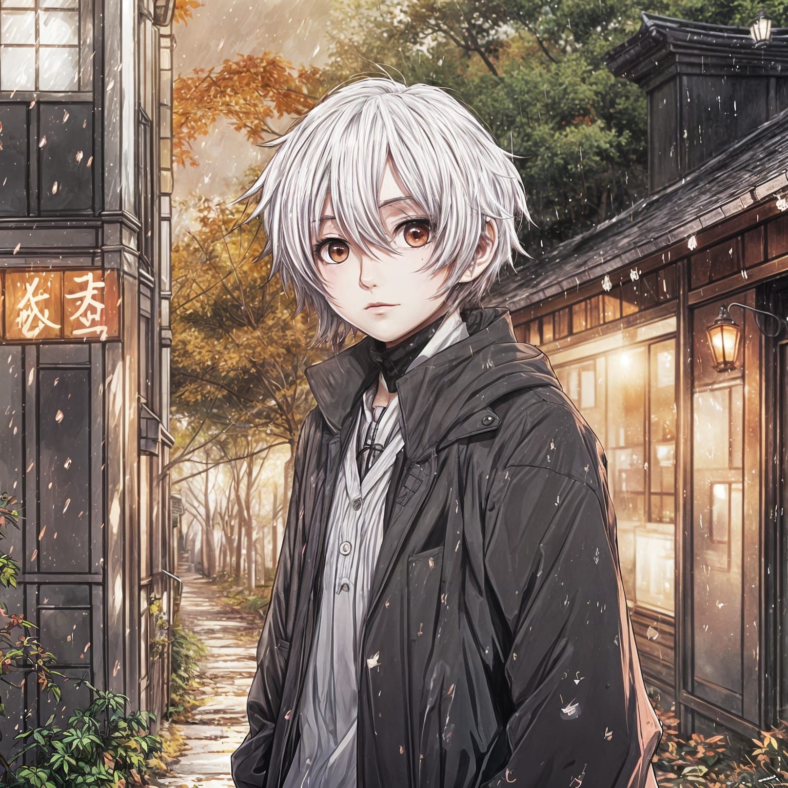 My favorite anime - Kyubey in Autumn Rainy Scene in Anime St...