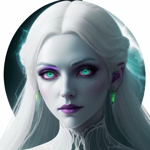 Beautiful ghost young lady with white hair and glowing green eyes and ...