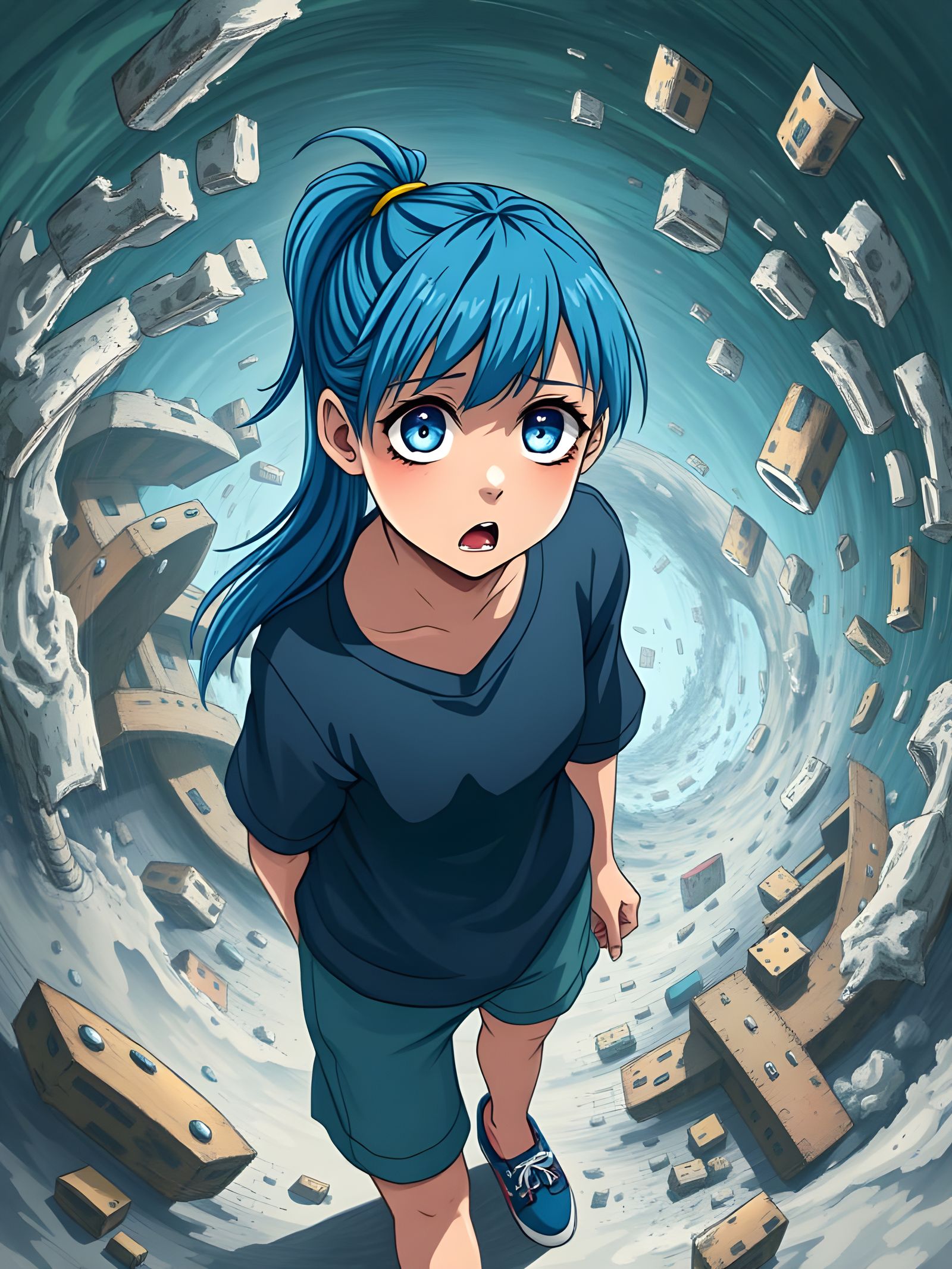 Distorted Surreal Anime Girl Confronts Fearful Rea... - AI Art