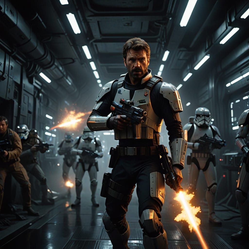 Kyle Katarn Blasts Stormtroopers in Imperial Facil... - AI Art