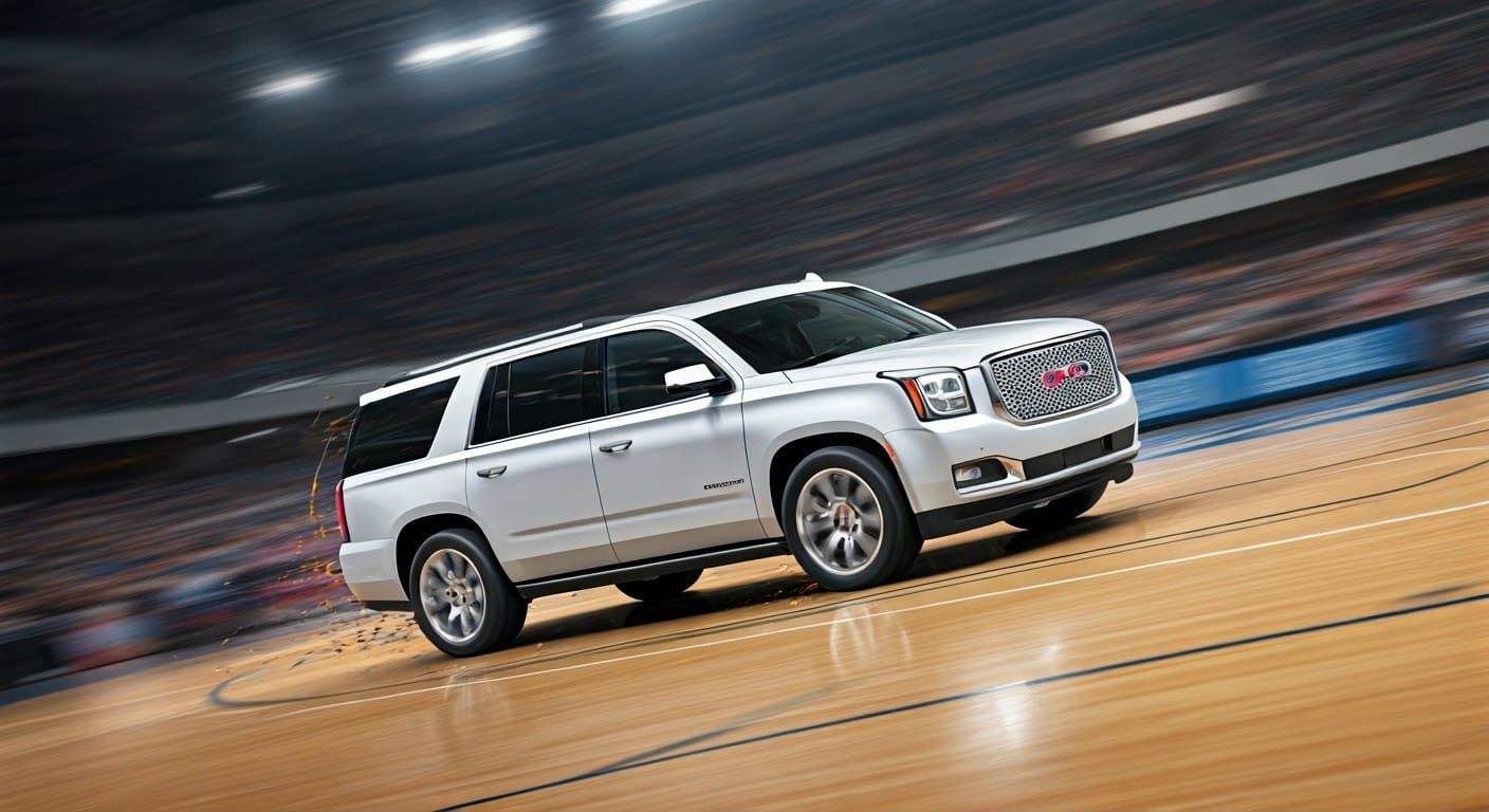 Sleek GMC Yukon Dominates Basketball Court in Marc... - AI Art