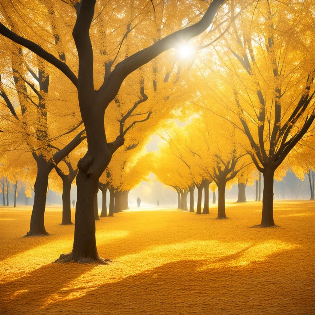 (yellowish_landscape_trees_with_yellow_leaves_yellowish_sunlight) Kim ...