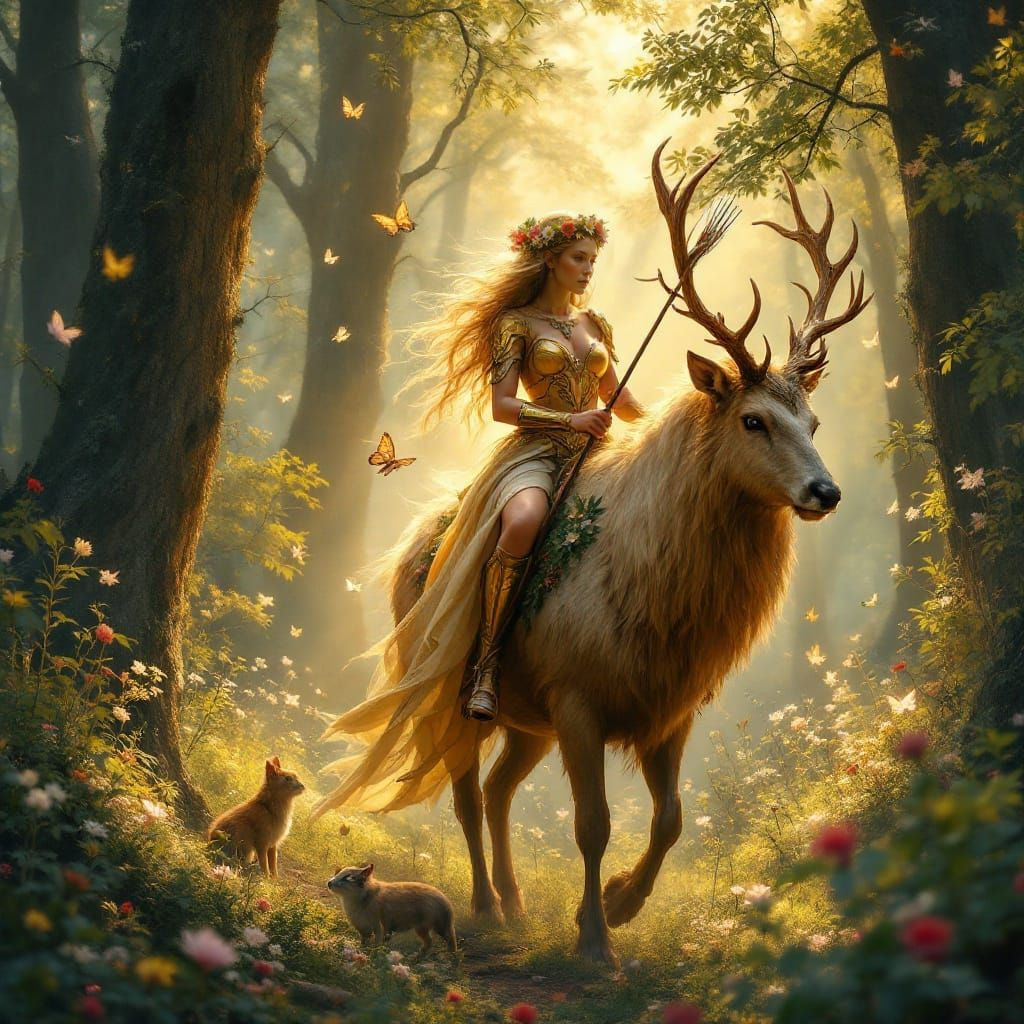 Freyr Rides Majestic Stag Through Nordic Forest in... - AI Art