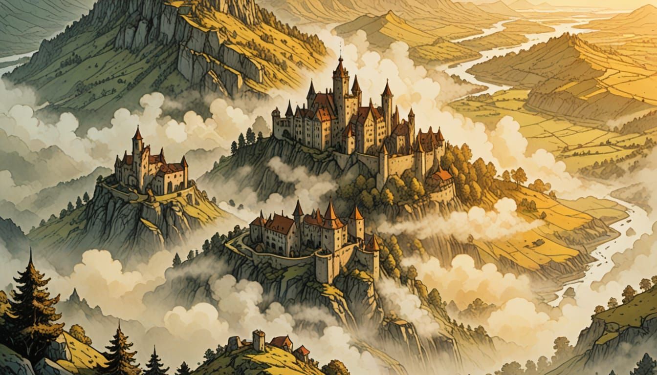 Medieval Fantasy Realm Map in Intricate Ink and Ha... - AI Art