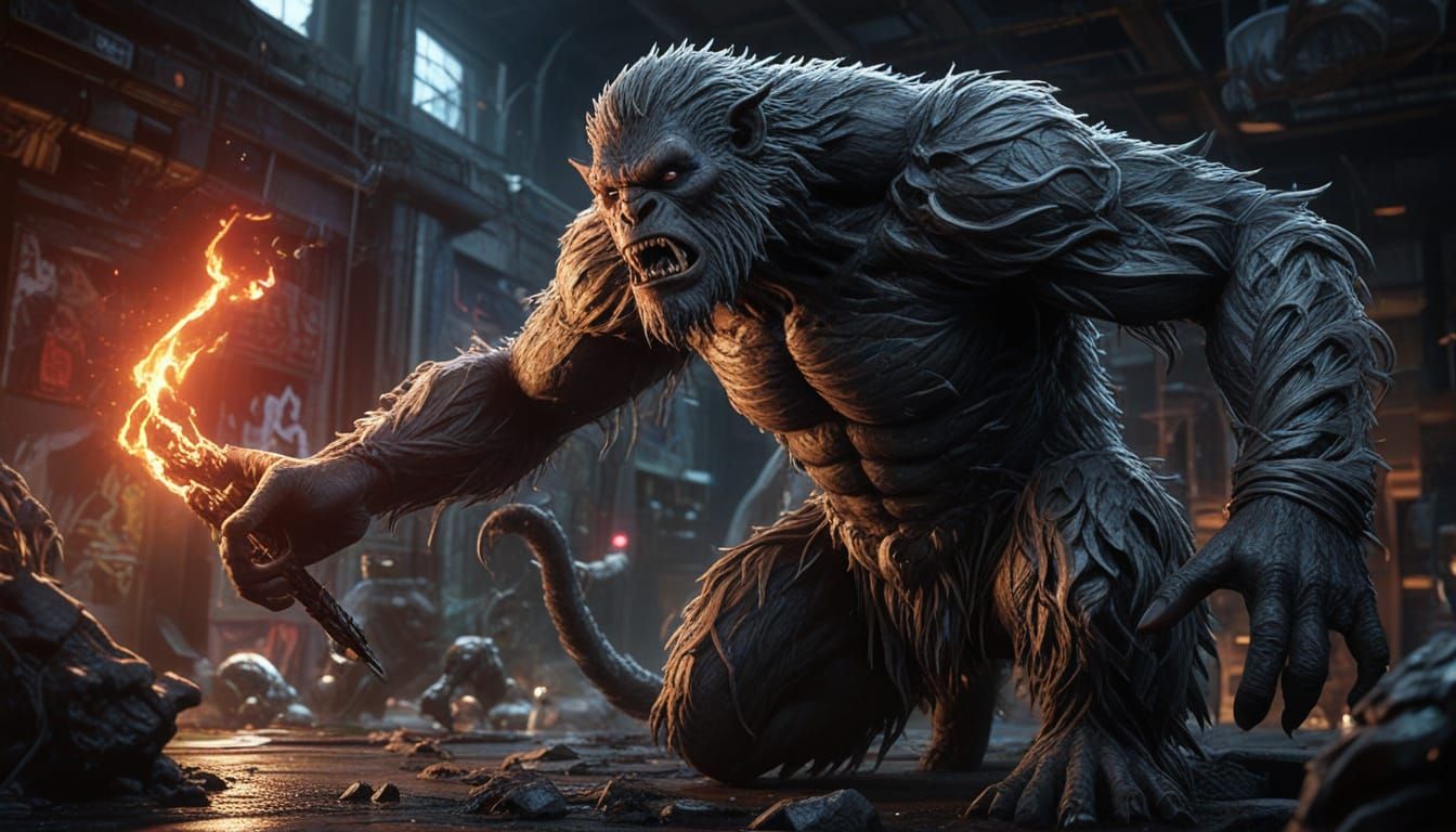 Tormented Silver Yeti Unleashes Gritty Biopunk Ars... - AI Art
