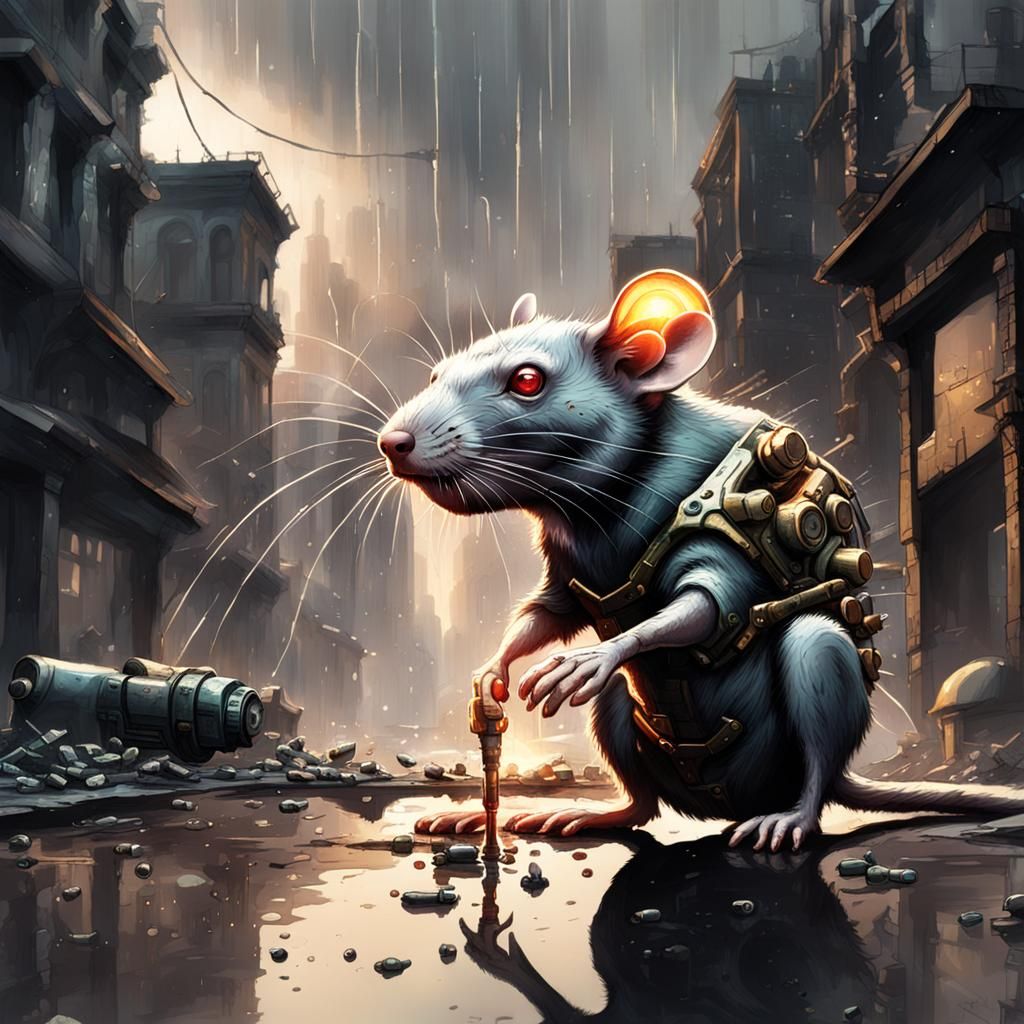 Cyborg rat in decayed city. - AI Generated Artwork - NightCafe Creator