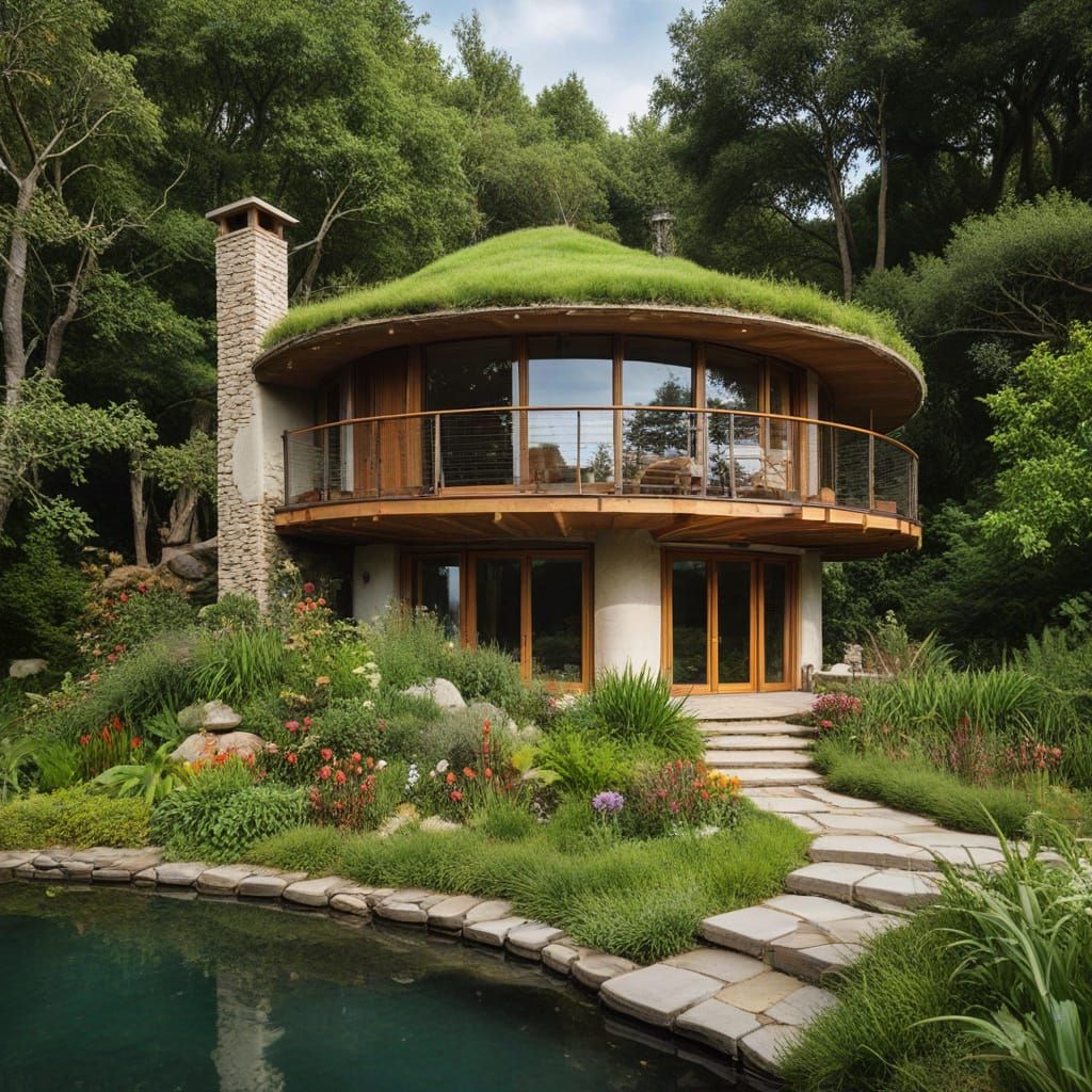 A beautiful artistic sculpted cob house with living grass roof, and ...