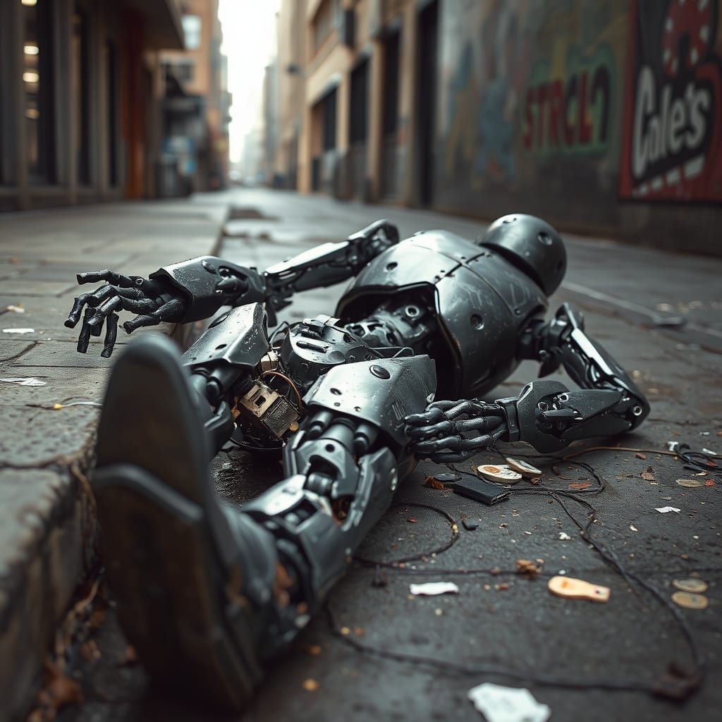 Smashed Droid - Shattered Robot in Hyper-Realistic Urban Dec...