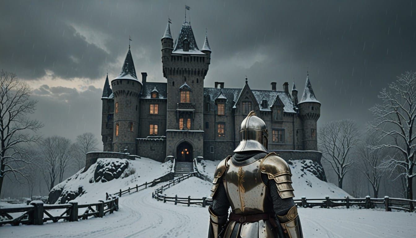 Regal Knight Guards Winter Castle - AI Art