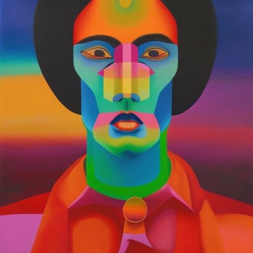 A colorful surreal outsider art portrait of a human with inner ...