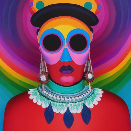 A colorful surreal outsider art portrait of a human with inner ...