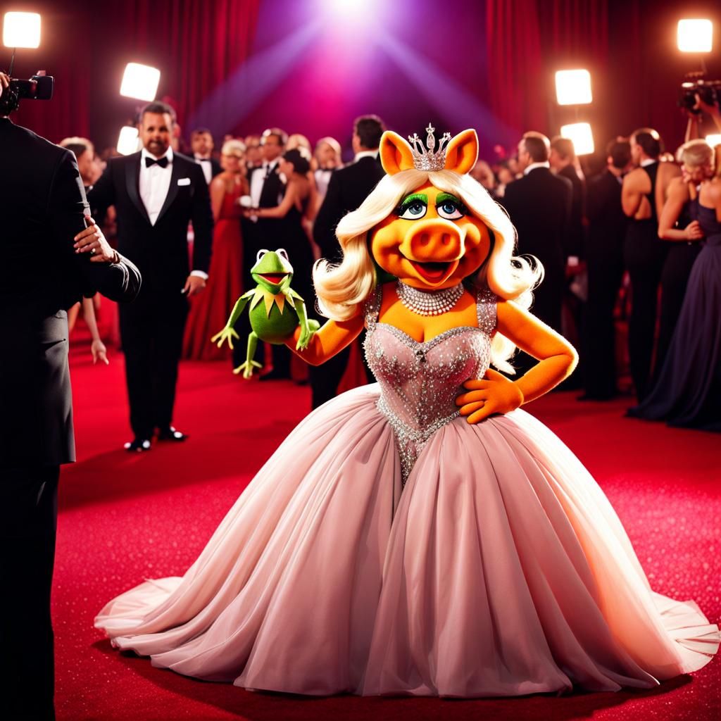 Miss Piggy poses at a Award Show - AI Generated Artwork - NightCafe Creator
