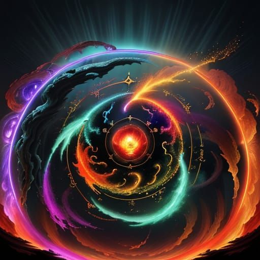 Epic Clash of Gods and Demons in a Cosmic Vortex - AI Art