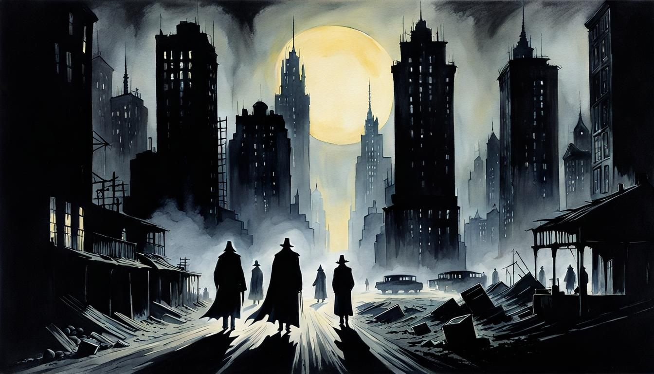 " Ghost Town": shadowy figures in a big nearly deserted dystopian city ...