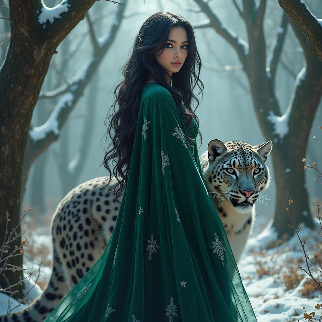 Enchanted Witch in Emerald Velvet, Surrounded by S... - AI Art
