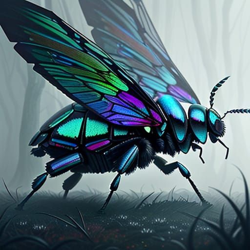Crystal Beetle AI - Crystal Insect in Dark Forest Landscape