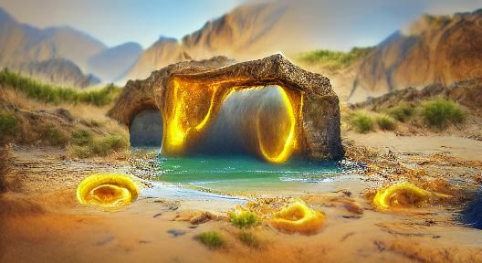 ancient topaz portal made of yellow necrotic energy on a beach near the ...