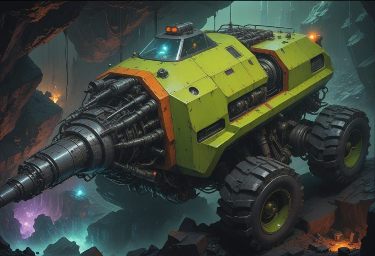 Cyberpunk Steel Beast Unleashes Drilling Fury - AI Art