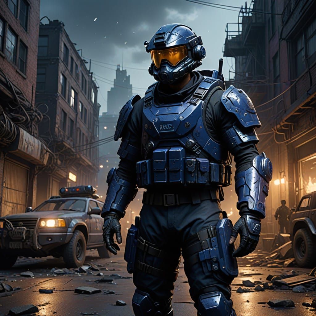 SWAT Operative Standoff at Abandoned Warehouse Und... - AI Art