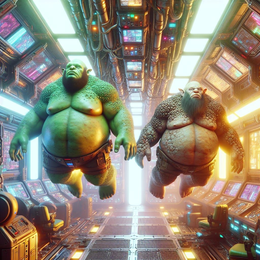 Two ogres enjoying without gravity - AI Generated Artwork - NightCafe ...