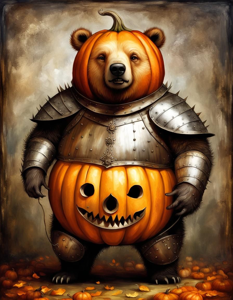 "Medieval Obese Grizzly Bear in Shining Pumpkin Armor": photograph by ...