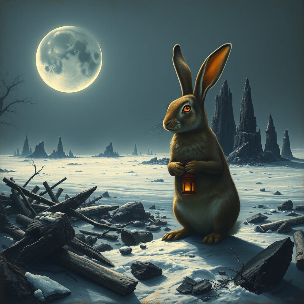 Resolute Rabbit in Post-Apocalyptic Winter Landsca... - AI Art