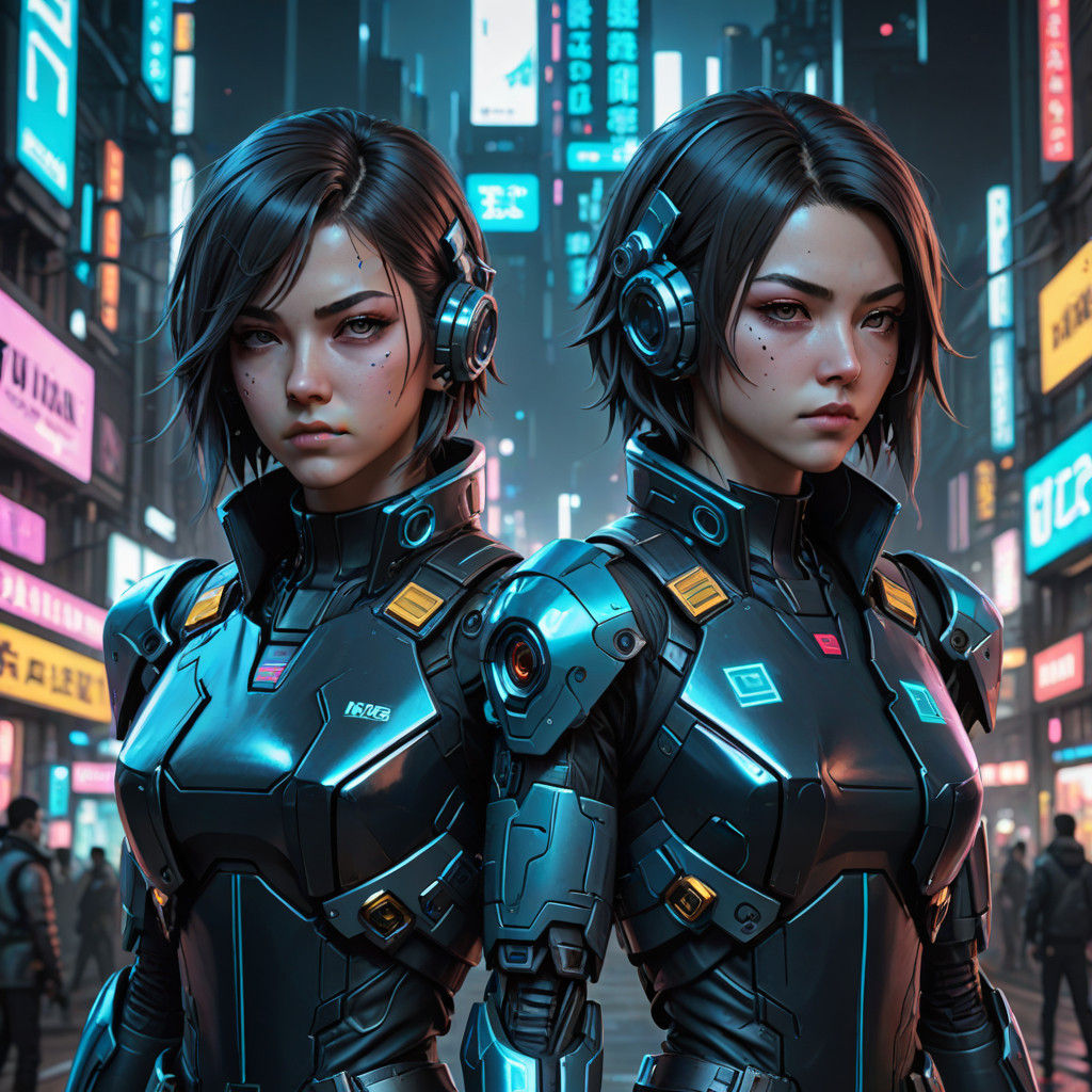 twins futuristic cyberpunk wanted poster