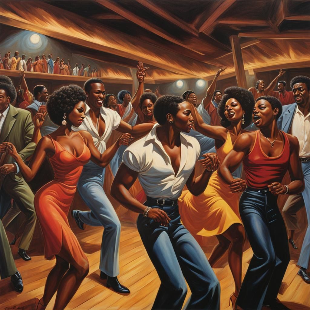 a group of black people dancing in a nightclub in the 1980s in a style ...
