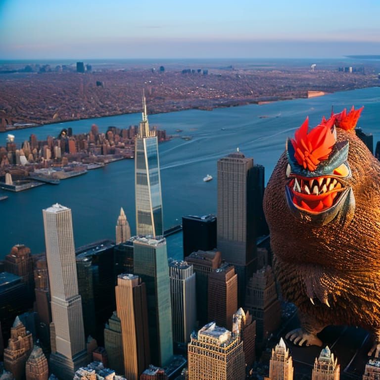 Chicken Kaiju Stomps Through New York City - AI Art