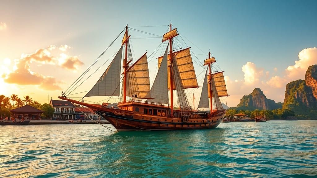 a full ultra-HD, realistic photograph of a grand Jong ship, a symbol of ...