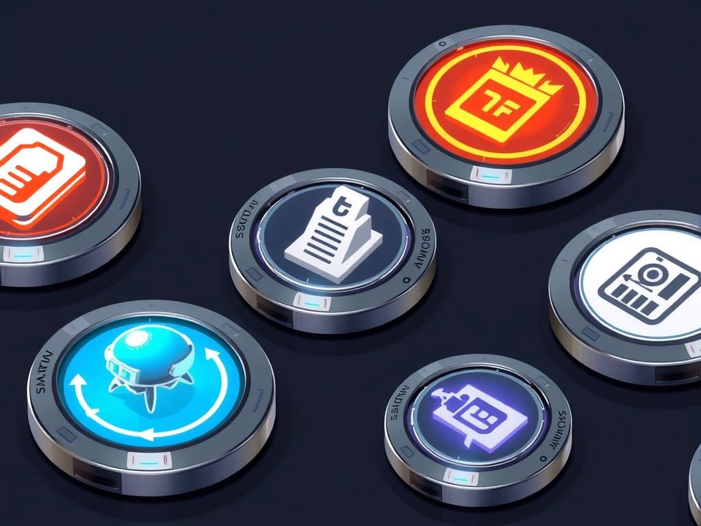 Futuristic Iconic Disks Spinning with Icons - AI Art