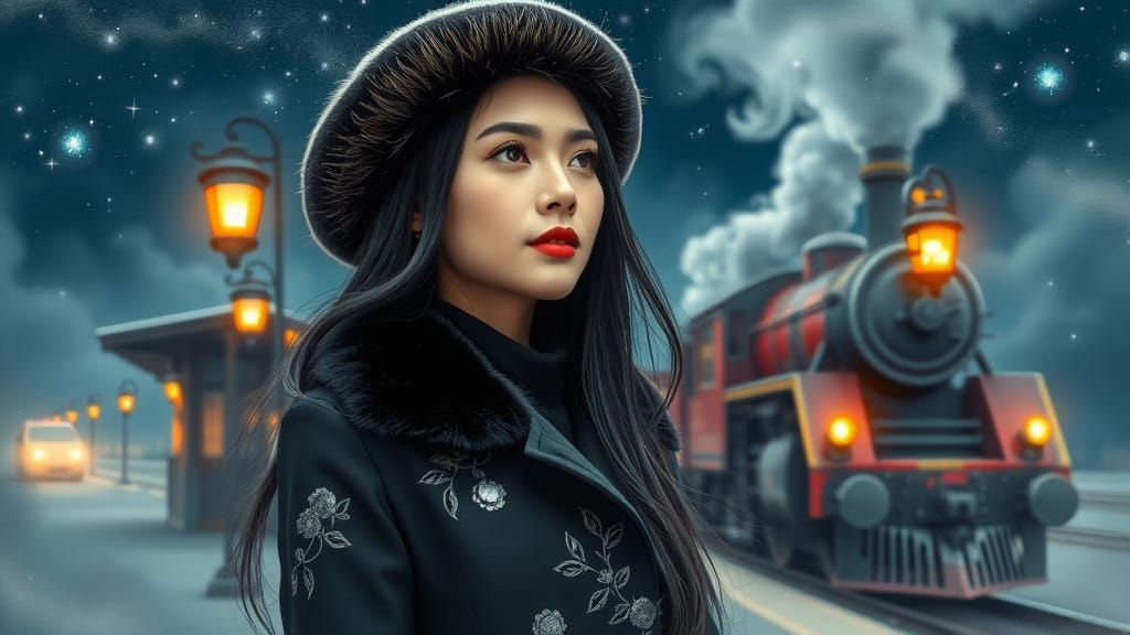 Mystical Train Station Enchantress - AI Art