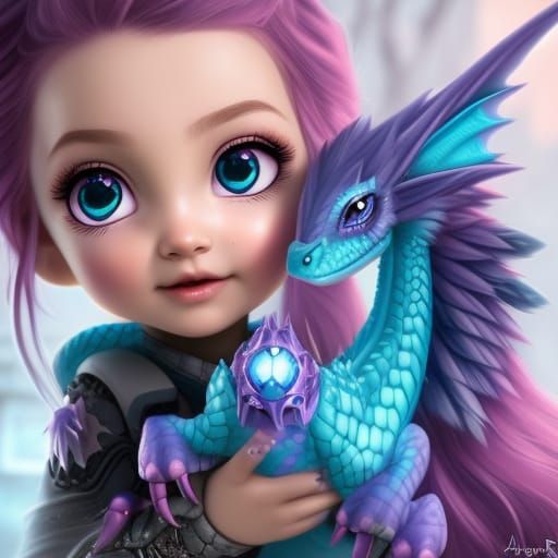 Rayna and Spike, the princess and her ice dragon - AI Generated Artwork - NightCafe Creator