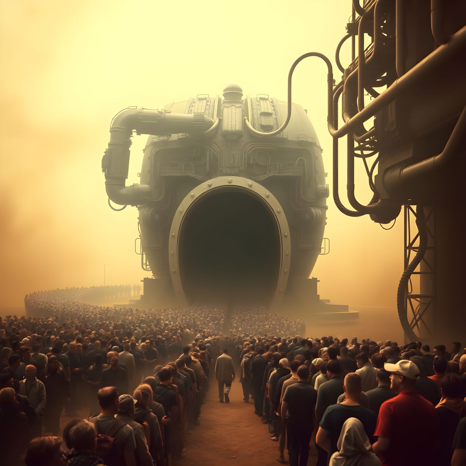 Welcome to the machine - Surreal Queuing Scene in a Dali-In...