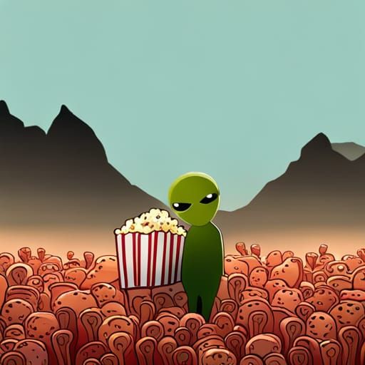 Popcorn alien on vacation 🍿 👽 - AI Generated Artwork - NightCafe Creator
